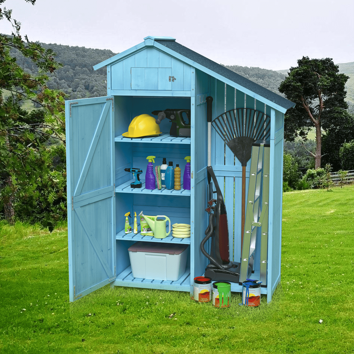 Outdoor Wood Storage Shed 46.45" x 21.25" x 70"H with Waterproof ...