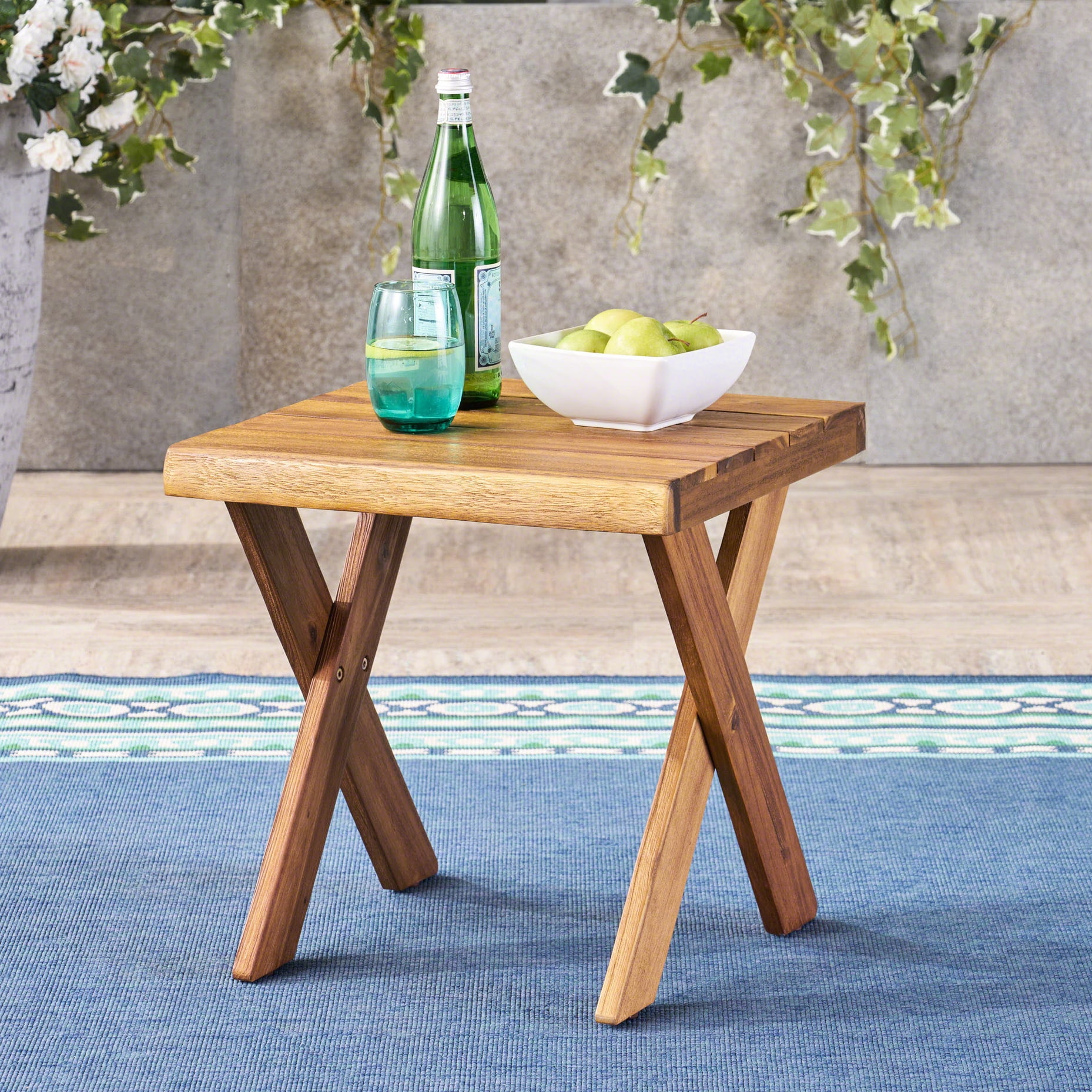 Outdoor Wood Table - Sandblast Finish, 18" X 18", Simple Base For Patio ...