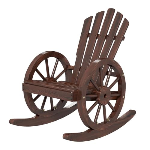 Outdoor Wood Wagon Rocking Chair Patio Lounge Rocker Set with Wheel ...