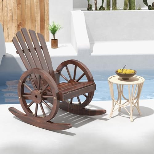 Outdoor Wood Wagon Rocking Chair Patio Lounge Rocker Set with Wheel ...