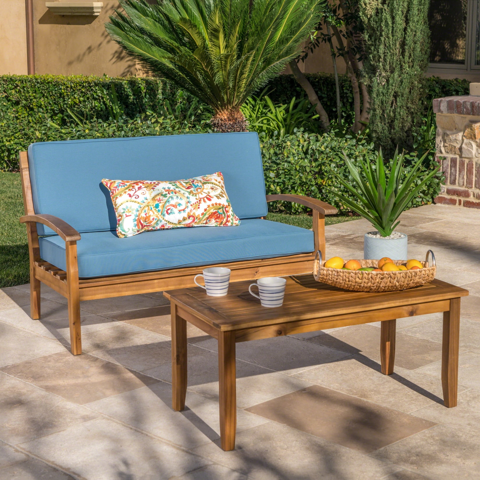 Outdoor Wooden Bench with Table, 51 Inch Two-Seat Chair with Back and ...