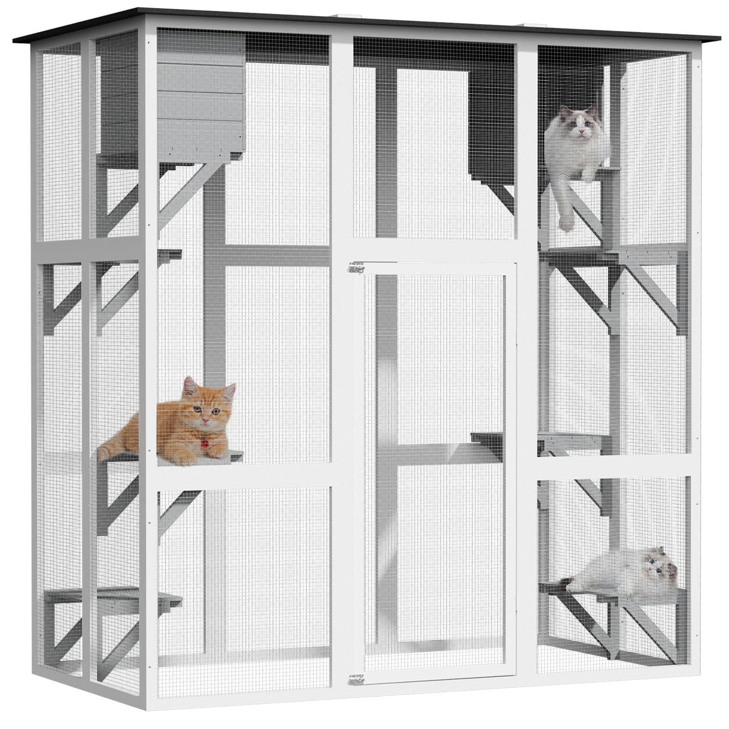 Outdoor Wooden Cat Catio - Large Solid Wood Cat Cage Playpen with 8 ...