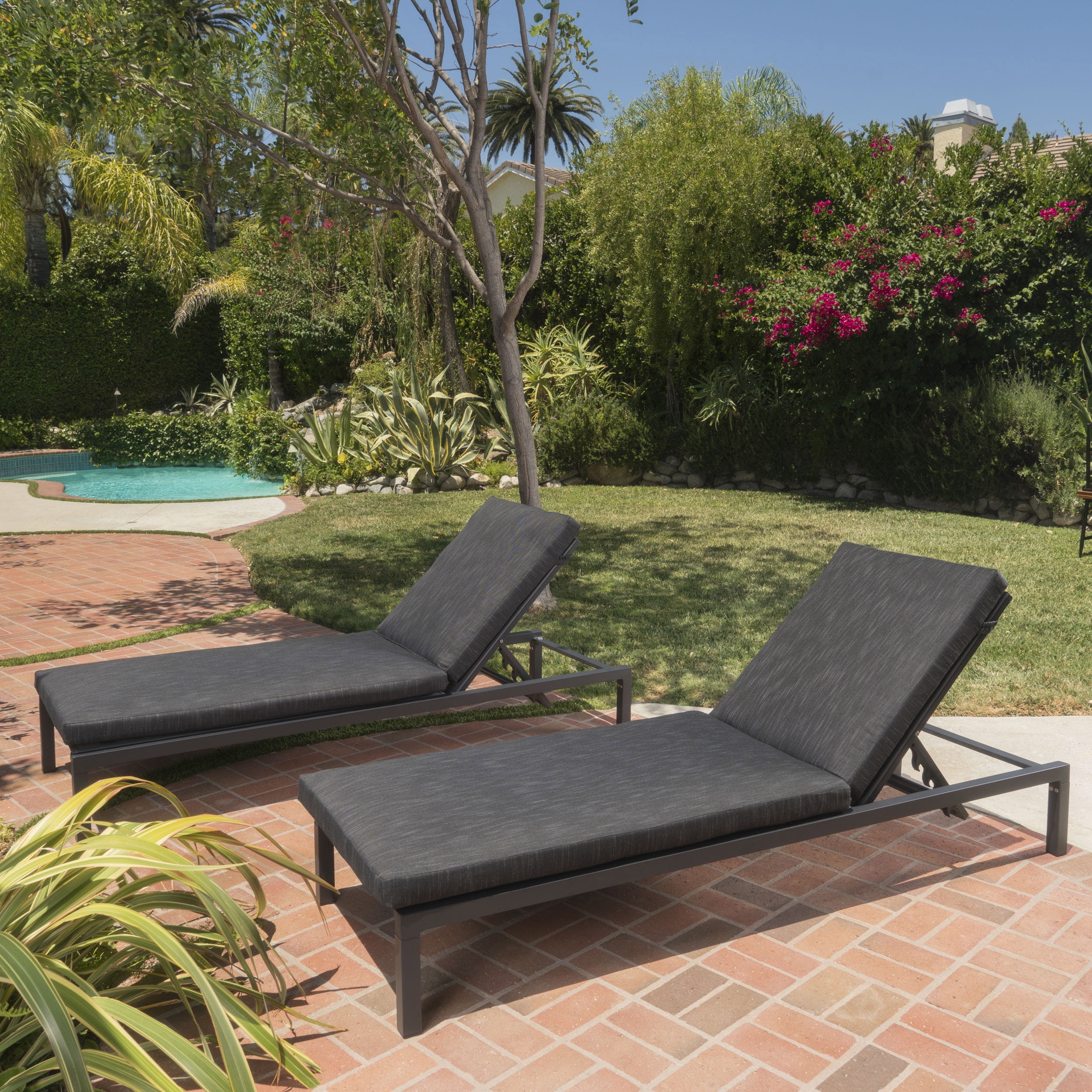 Outdoor Wooden Chaise Lounge Set of 2, Patio Lounge Chair Patio Sunbed ...