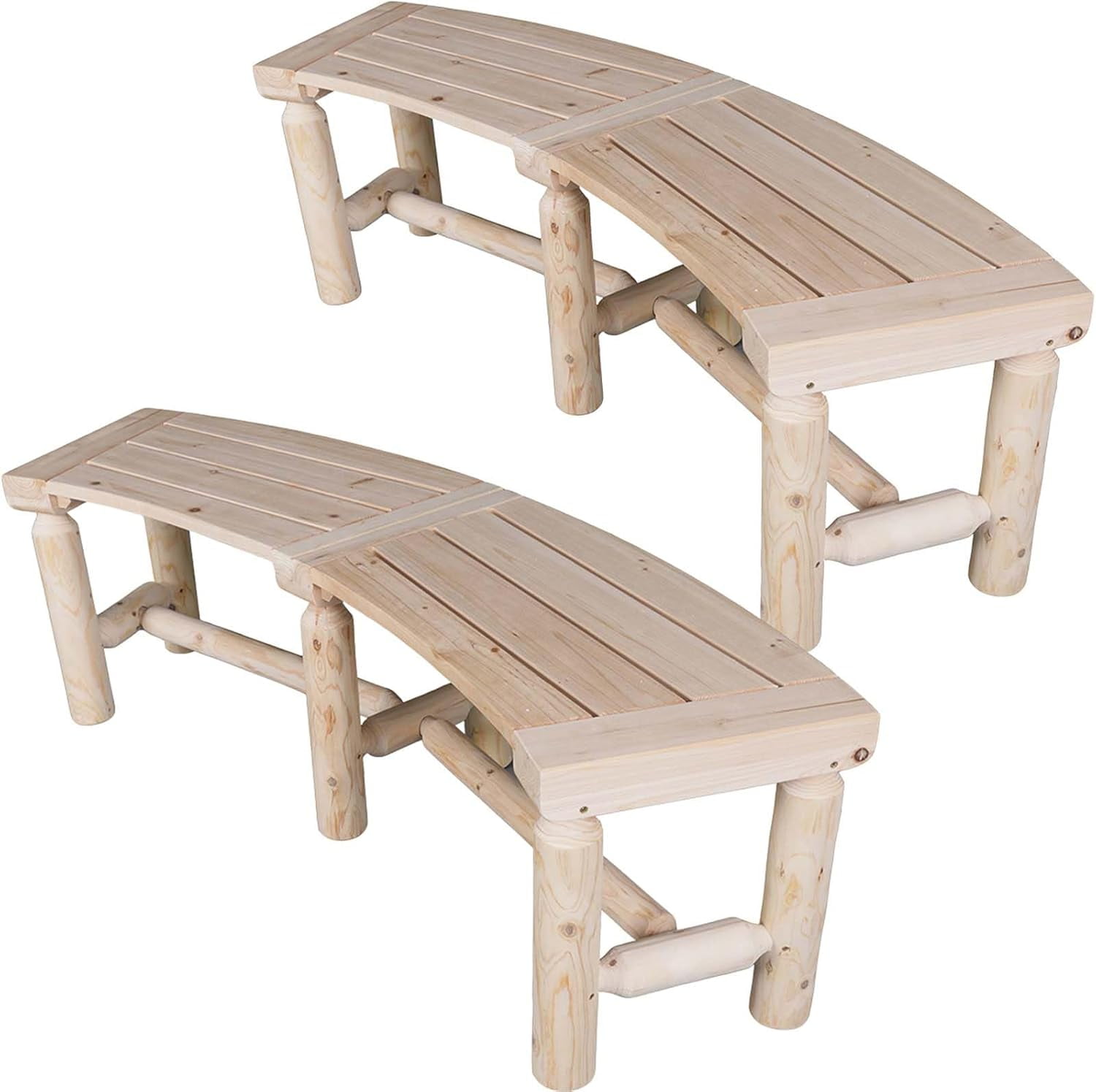 Outdoor Wooden Curved Backless Porch Bench Rustic Style Cedar/Fir Wood ...