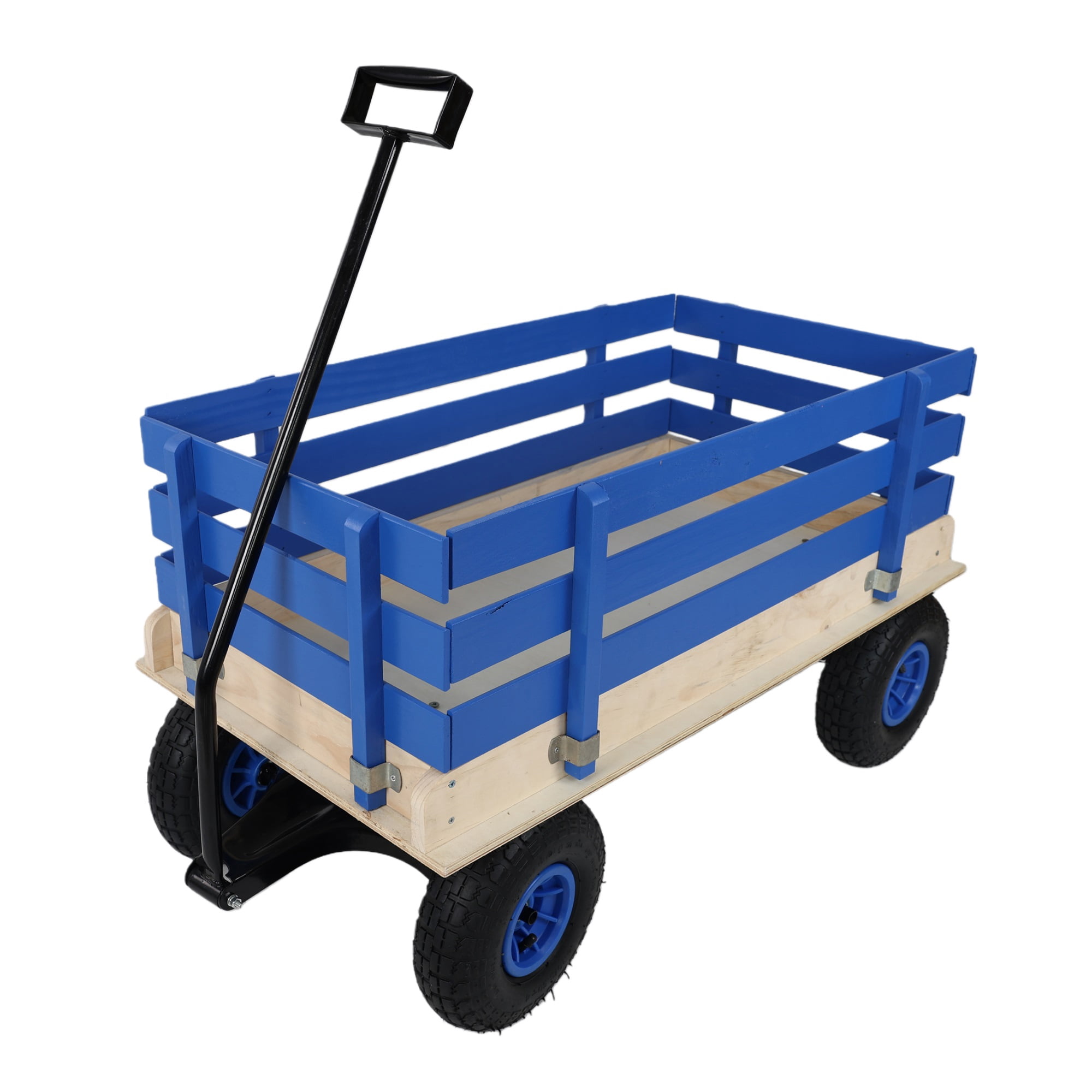 Outdoor Wooden Kids Pull Wagon Cart with Removable Side Rails&All ...