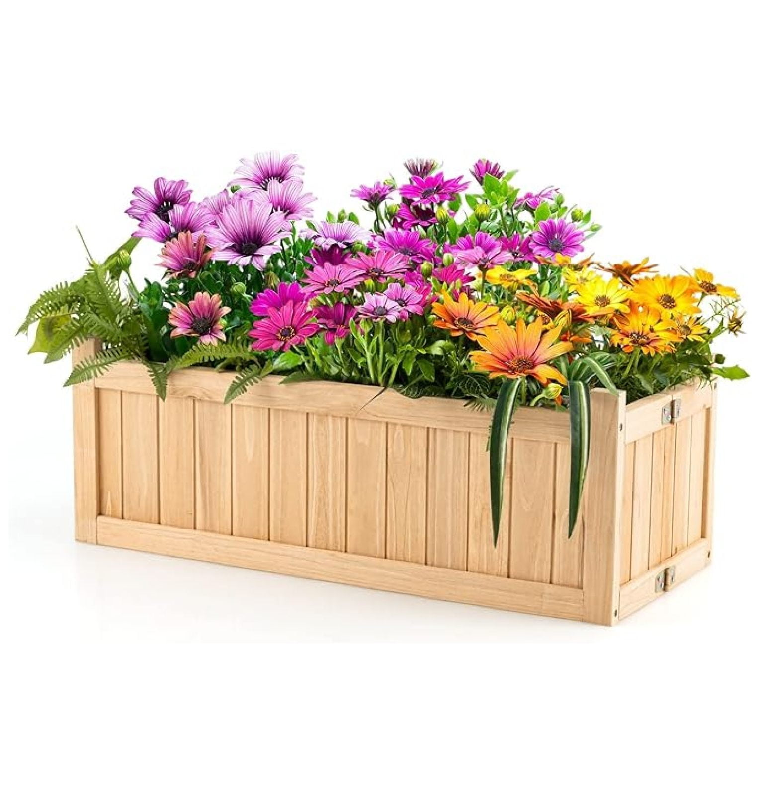 Outdoor Wooden Planter Box, Folding Raised Garden Bed W/Drainage Hole ...