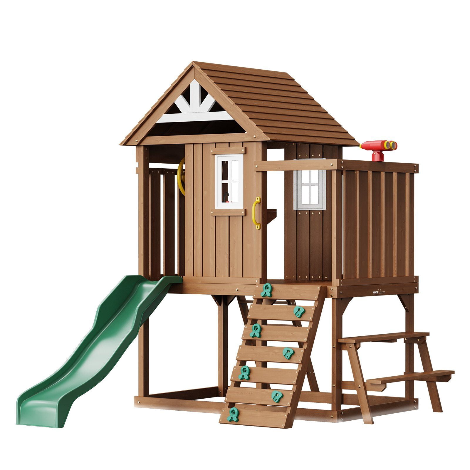 Outdoor Wooden Playhouse Kids Garden Game Cottage with Slide Ladder ...