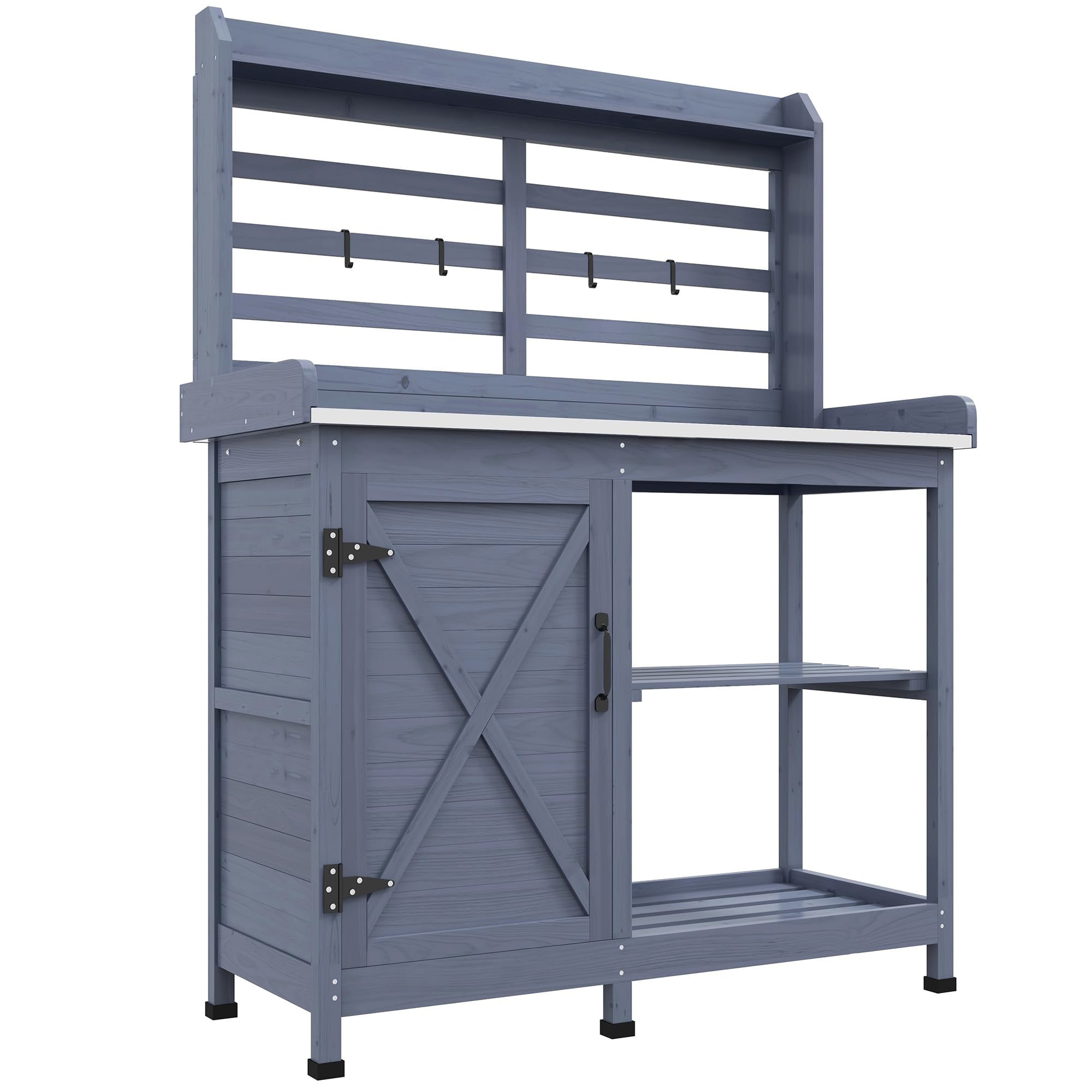 Outdoor Wooden Potting Bench Table, Garden Workstation with Storage ...