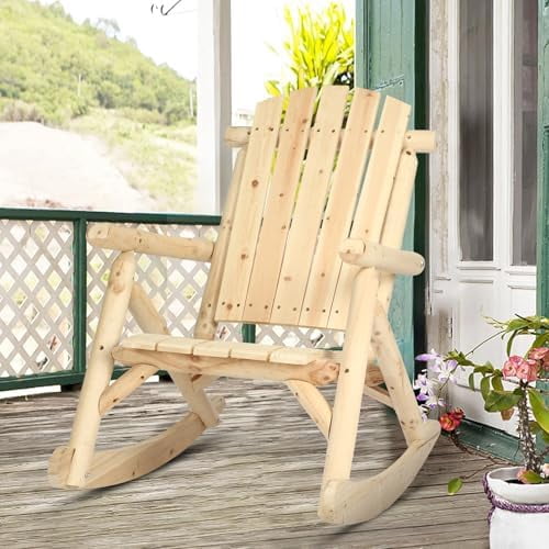 Outdoor Wooden Rocking Chair, Patio Log Rustic Adirondack Porch Rocker ...