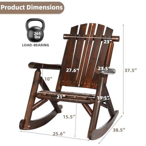 Outdoor Wooden Rocking Chair, Patio Rustic Adirondack Porch Rocker, All ...