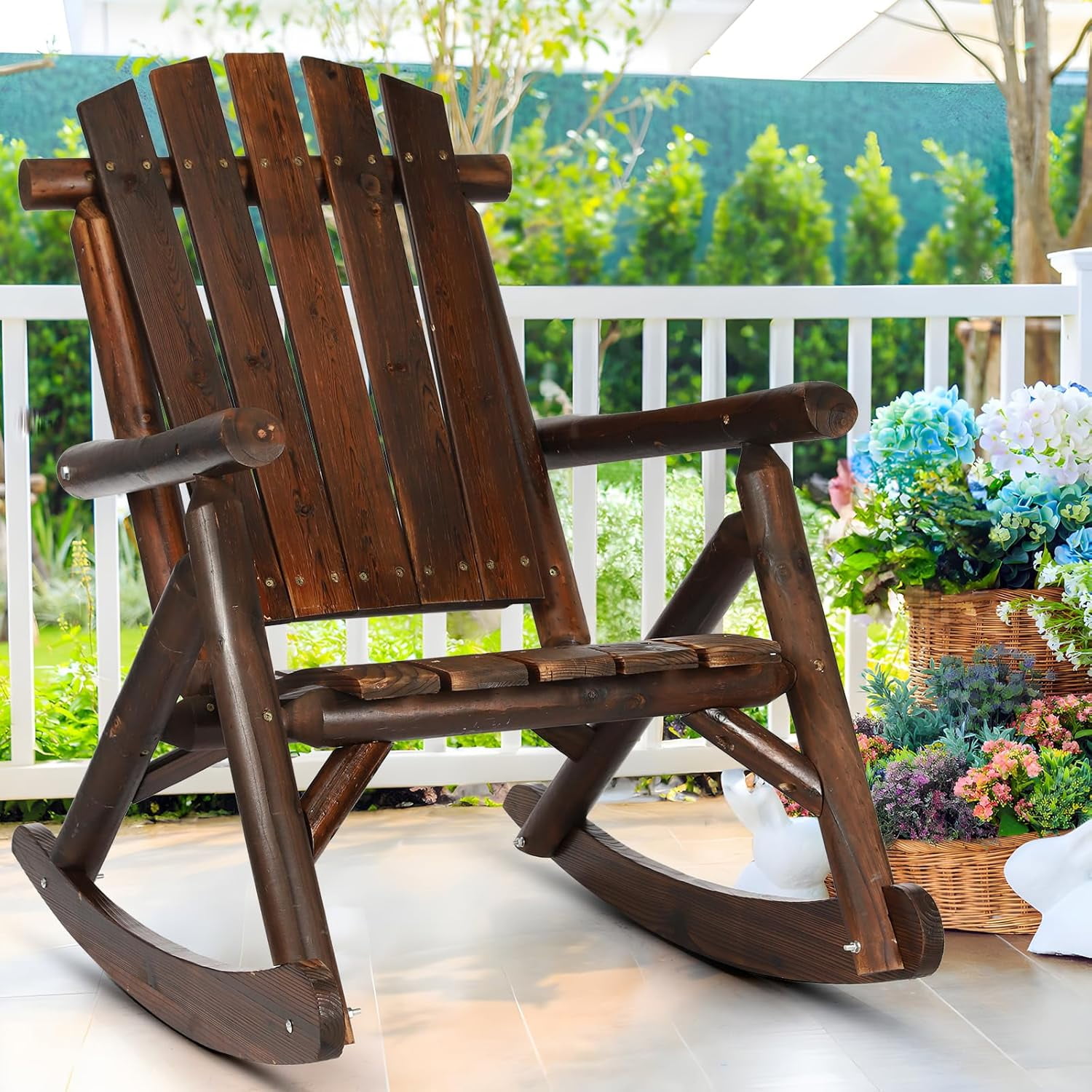 Outdoor Wooden Rocking Chair, Patio Rustic Adirondack Porch Rocker, All ...