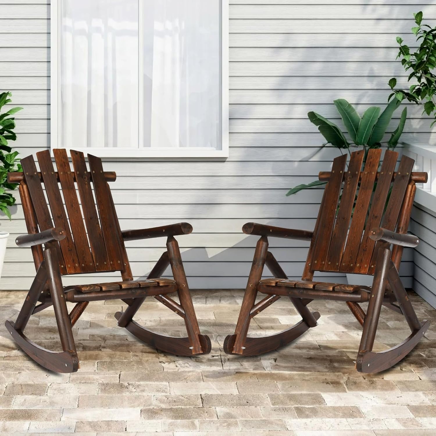 Outdoor Wooden Rocking Chair, Patio Rustic Adirondack Porch Rocker, All ...