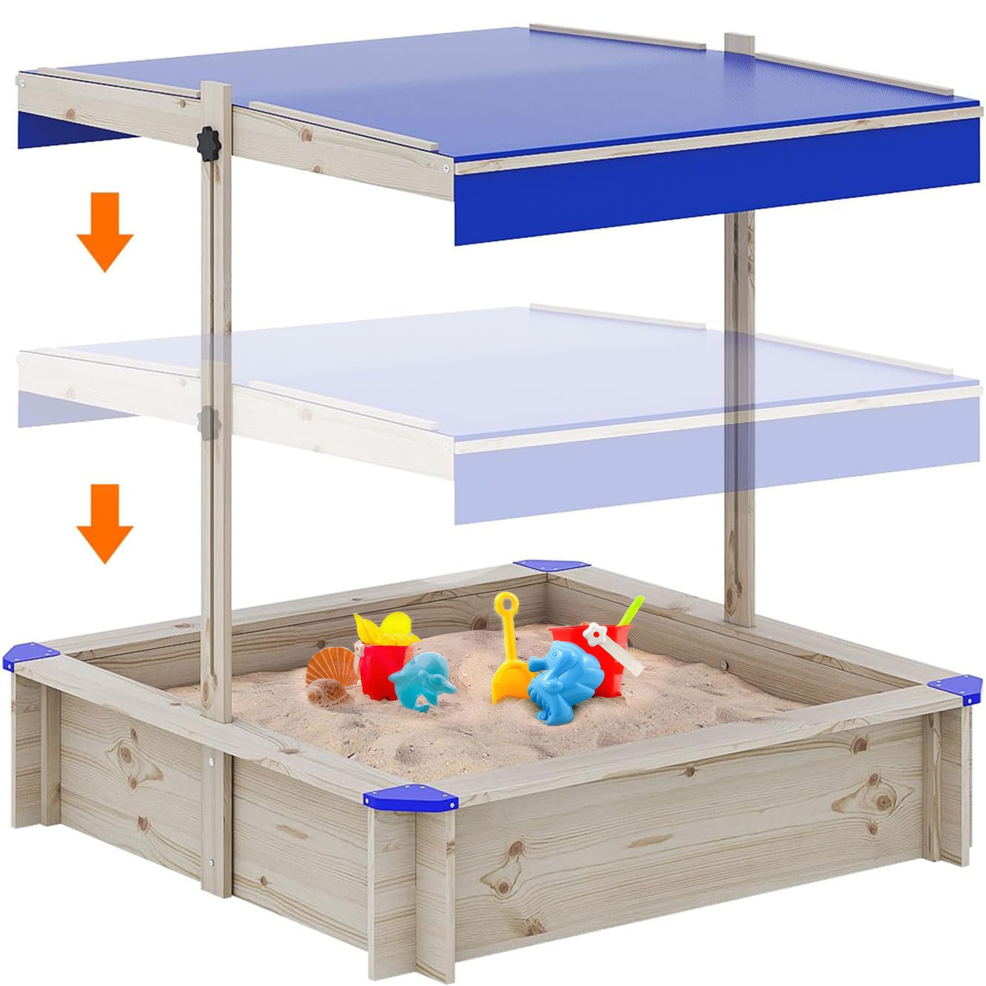 Outdoor Wooden Sandbox with Cover Canopy Adjustable for Kids, Sandbox ...