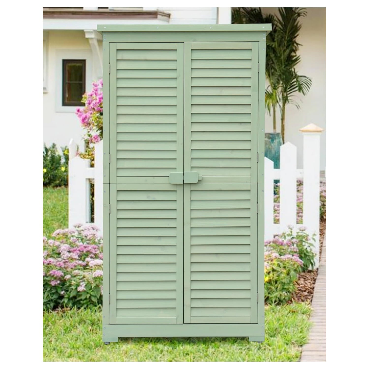 Outdoor Wooden Storage Cabinet Garden Shed Outside Wood Tool Organizer ...
