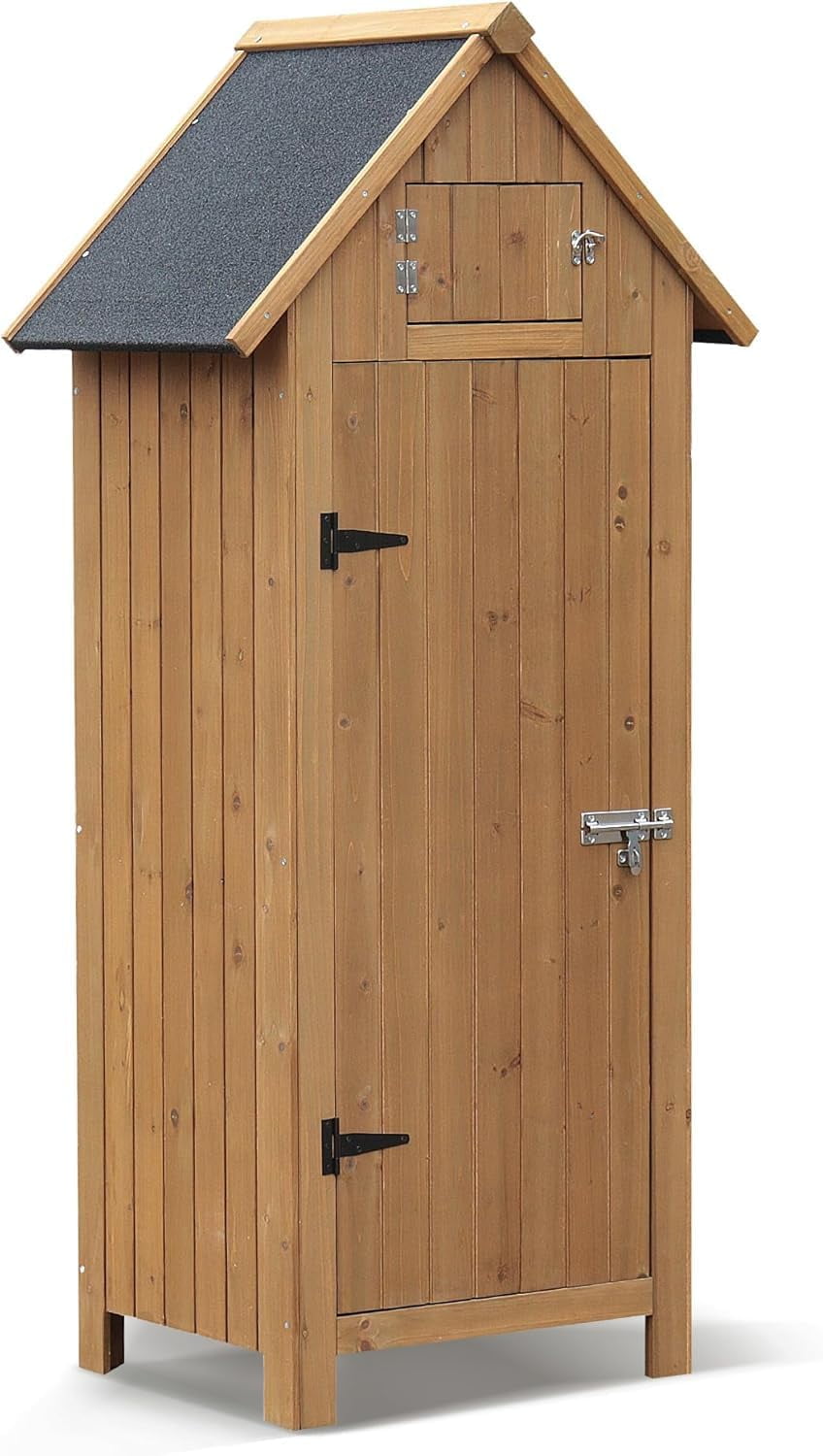 Outdoor Wooden Storage Cabinet Garden Shed Outside Wood Tool Organizer ...