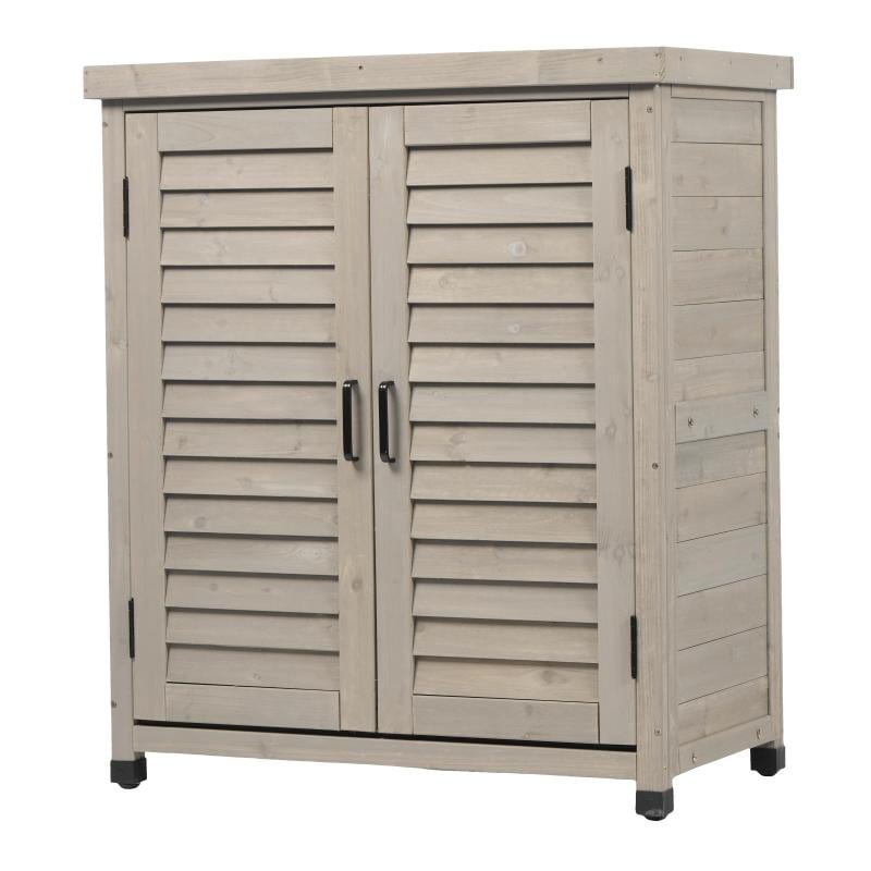Outdoor Wooden Storage Shed with Metal Top Tall Vertical Tool Cabinet ...