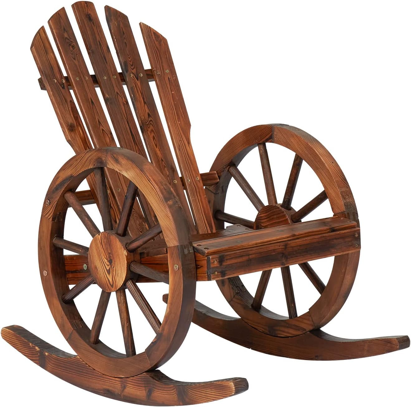 Outdoor Wooden Wagon Rocking Chair - Rustic Wheel Design Adirondack ...