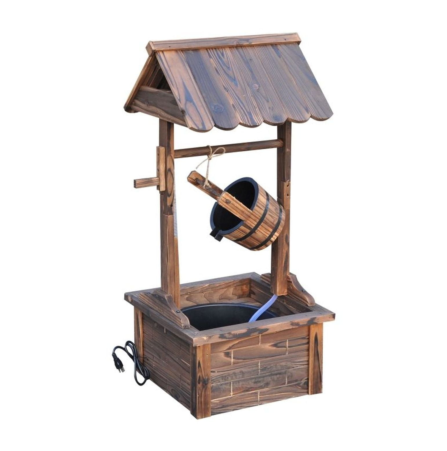 Outdoor Wooden Wishing Well Fountain with Adjustable Water Flow Rate ...