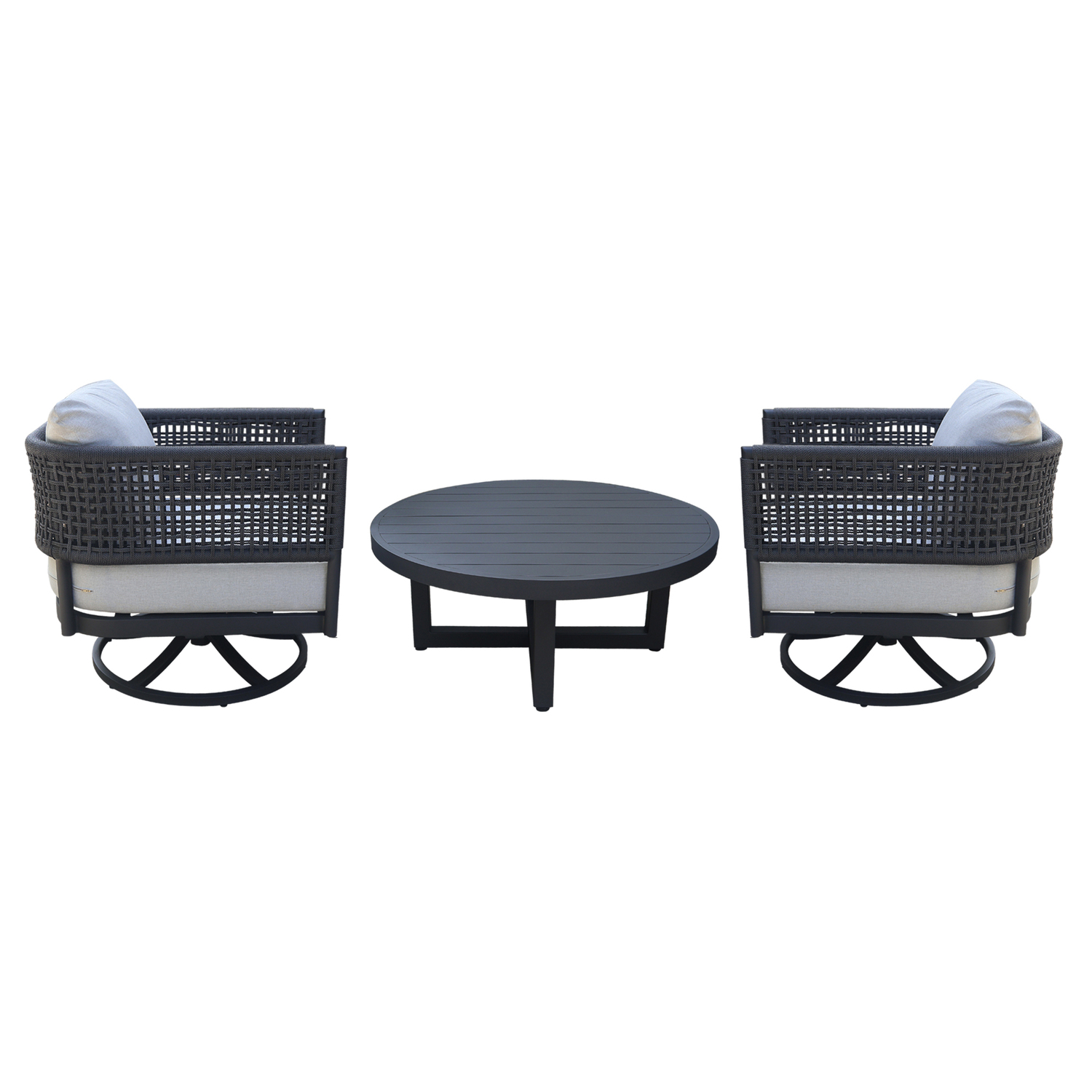 Outdoor Woven Abaca Rope Patio Set With Coffee Table and 2 Swivel ...