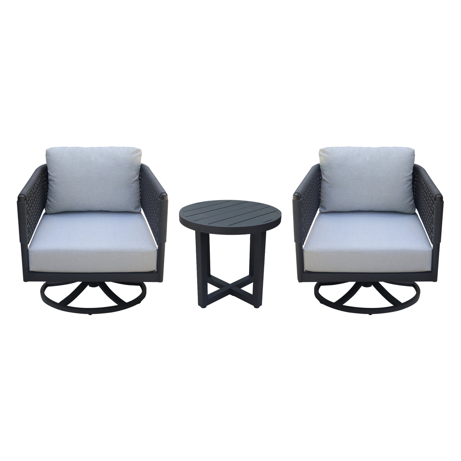 Outdoor Woven Abaca Rope Patio Set with End Table and 2 Swivel Rocking ...