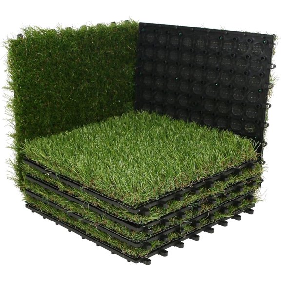 SKYSHALO Synthetic Grass Deck Tiles, 18 Pieces - 12"x12", Interlocking ...