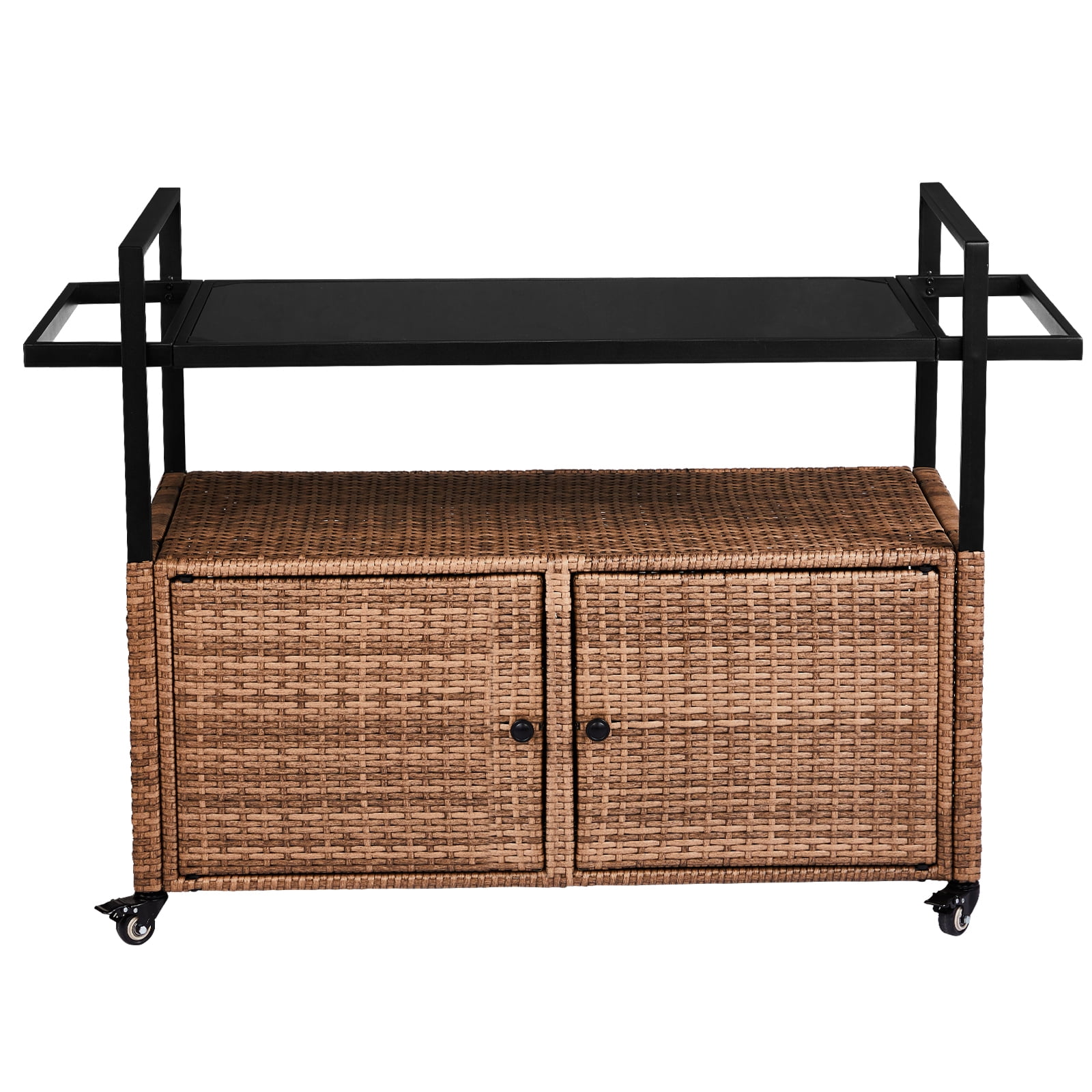 Outdoor bar cart table, large rattan island-style rolling cart with ...