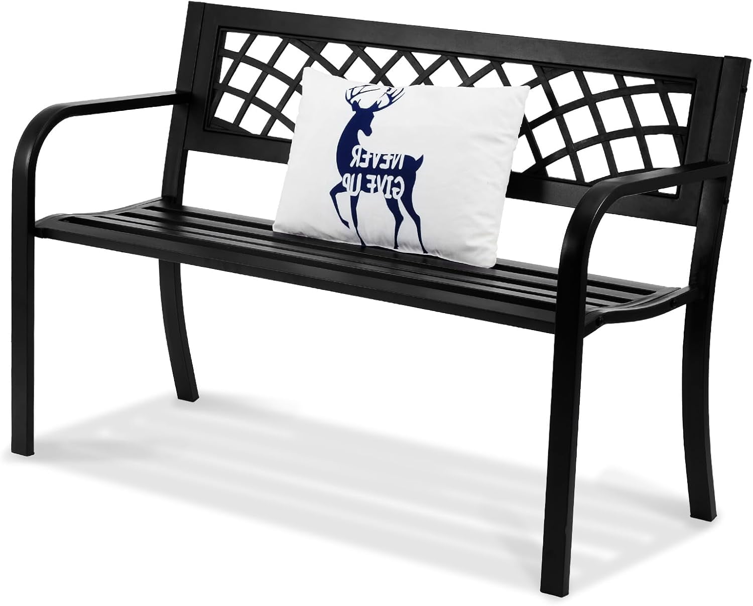 Outdoor Bench, 46" Iron Steel Frame Garden Park Bench with Mesh Pattern ...