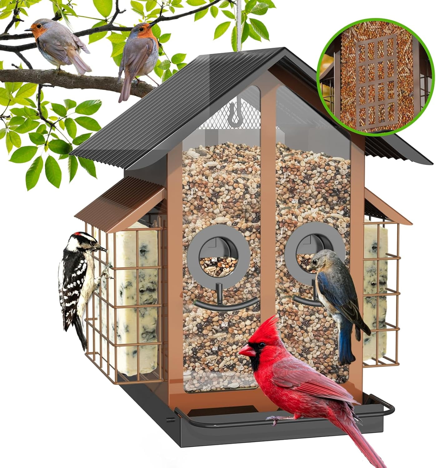 Outdoor bird feeder, metal bird feeder with double-layer suede cage and ...