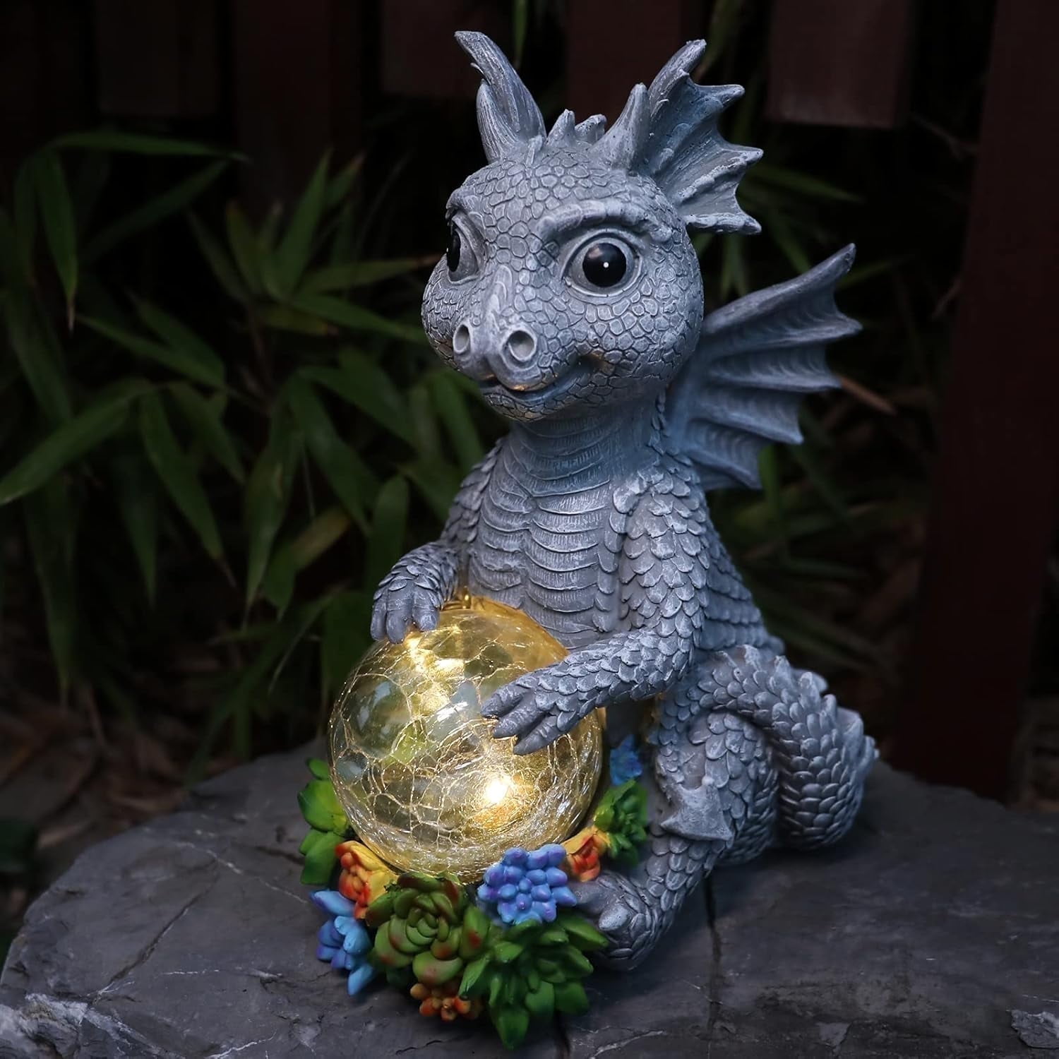 Wonder Garden Solar-Powered Sitting Dragon Statue – LED Colorful Resin ...
