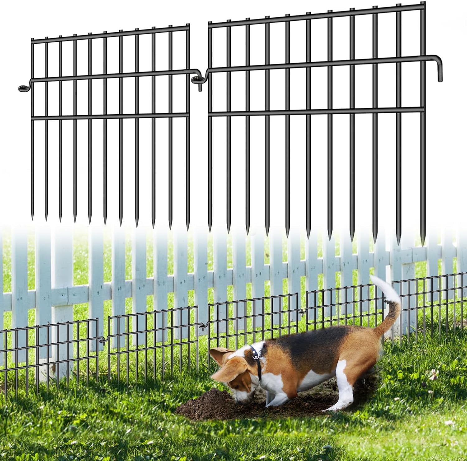Outdoor, no-installation garden fence with ground anchors for stable ...