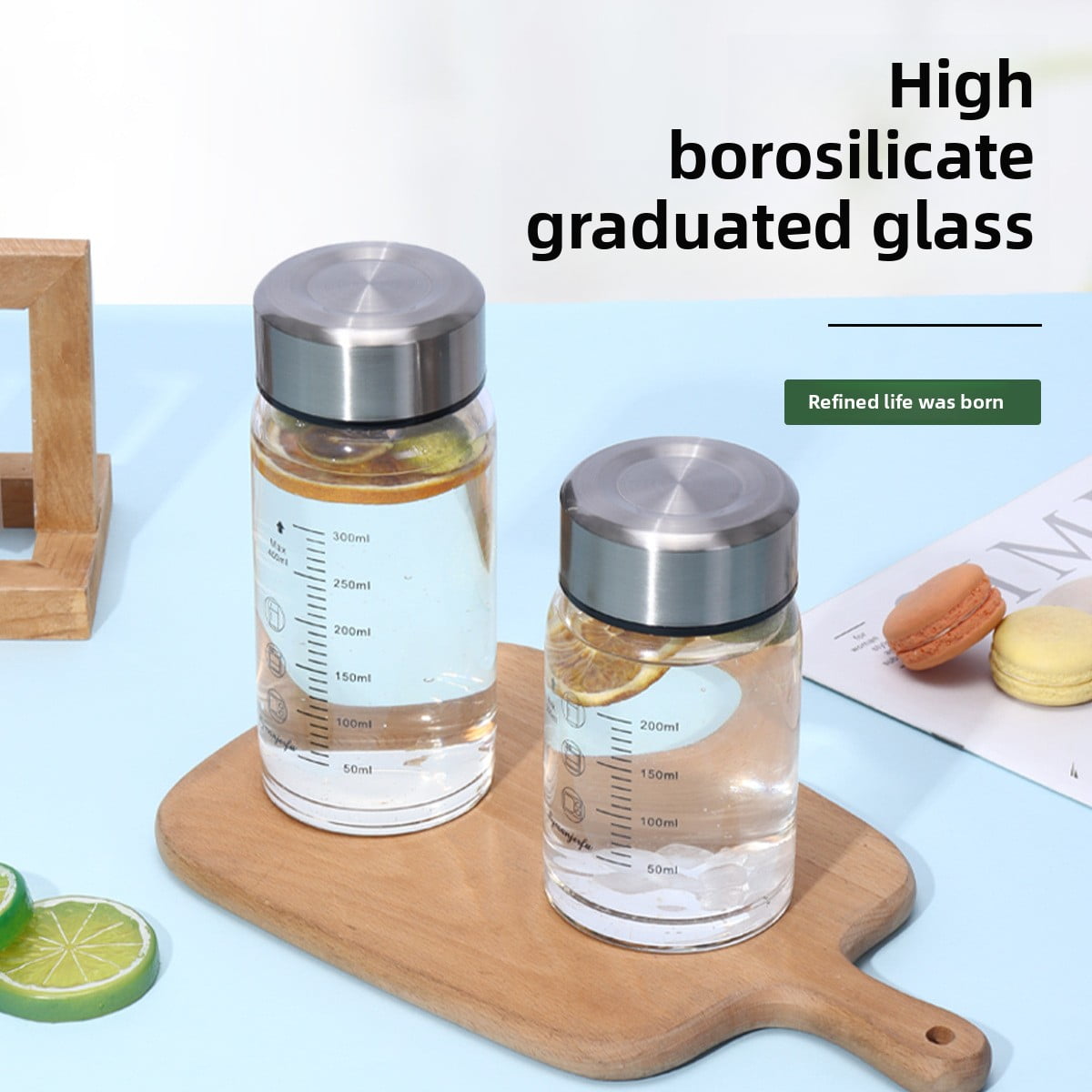 Outdoor portable glass water cups, 2 pcs, 300ml and 400ml, with scale ...