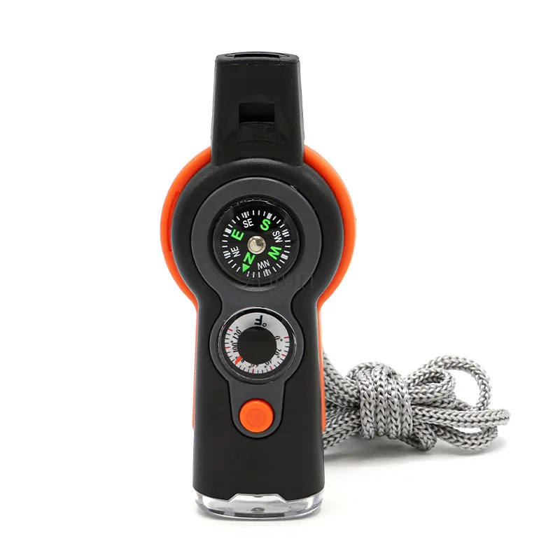 Outdoor seven-in-one multi-function survival whistle sub-belt LED light ...