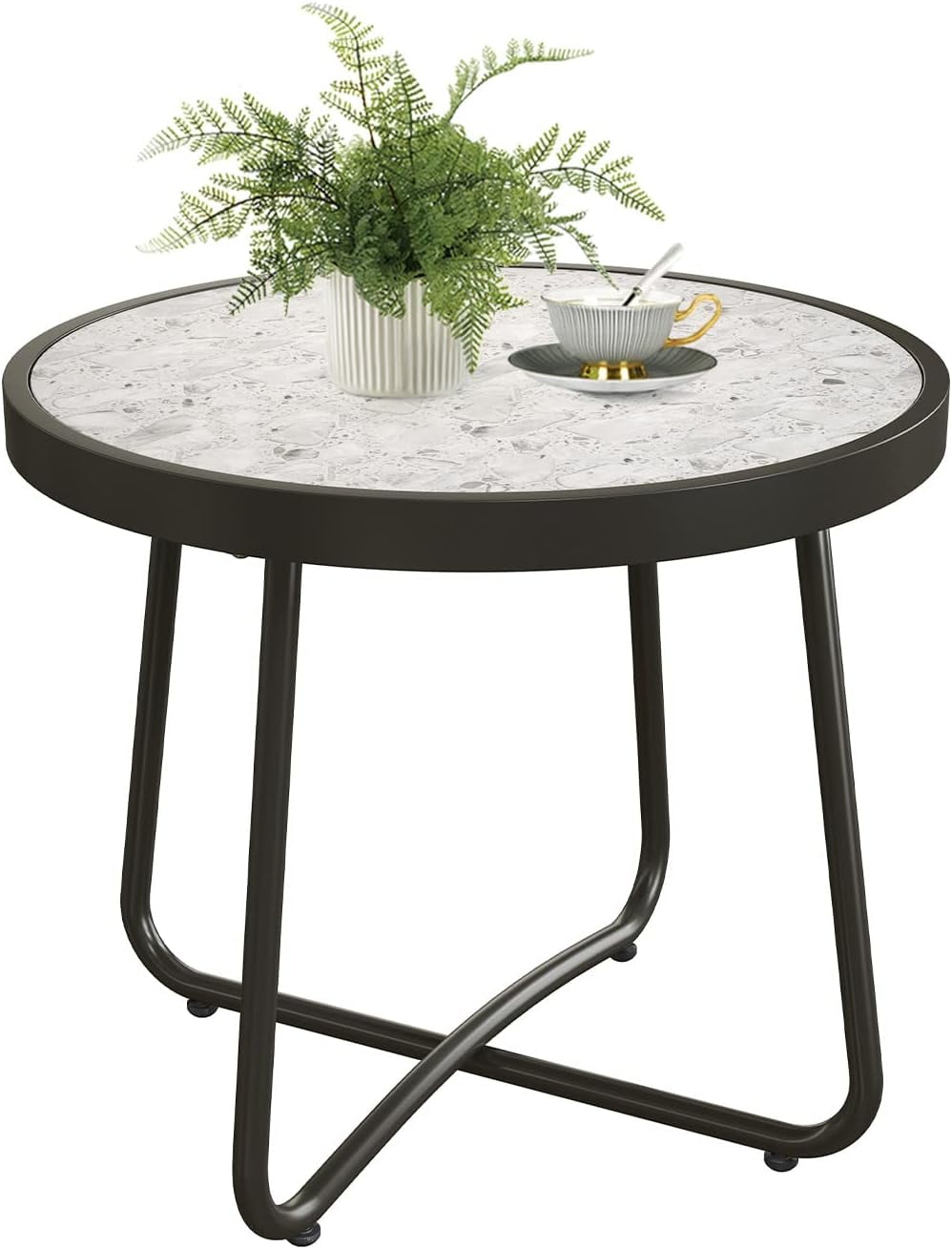 Outdoor table, 20-inch small round steel tail table, tile top, outdoor ...