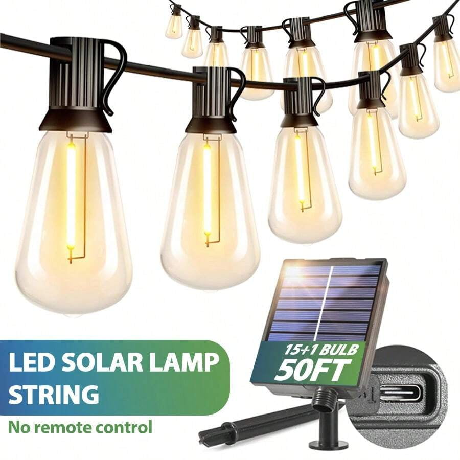 Outdoor waterproof 50-foot solar string light, outdoor solar lamp, 15+1 ...