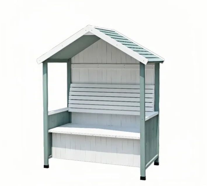 Outdoor wooden bench with roof, arched pergola with storage cabinet ...