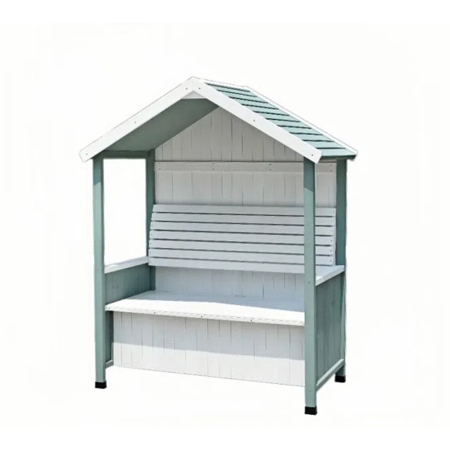 Outdoor wooden bench with roof, arched pergola with storage cabinet ...