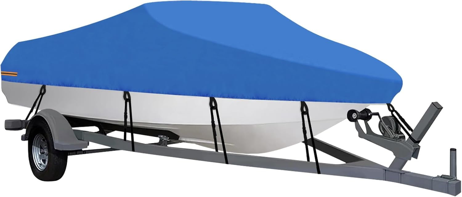 OutdoorLines Waterproof Boat Covers 17-19 Ft Long Blue- Heavy Duty UV ...