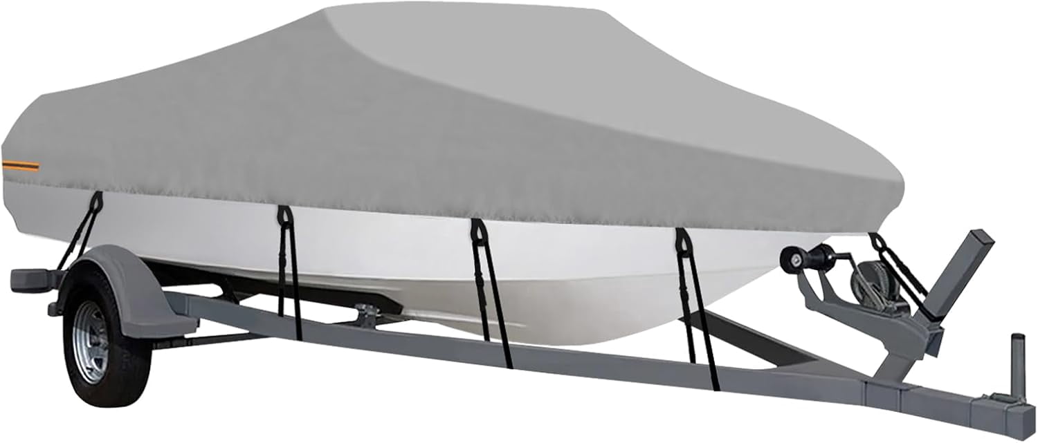 OutdoorLines Waterproof Boat Covers 17-19 Ft Long Gray- Heavy Duty UV ...
