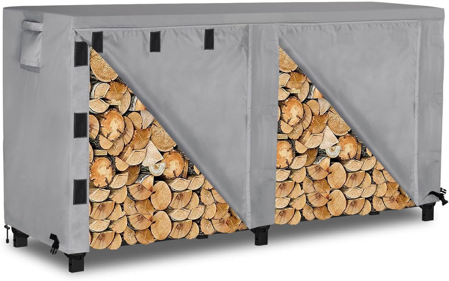 OutdoorLines Waterproof Firewood Rack Cover 8FT, Grey, 420D Oxford ...