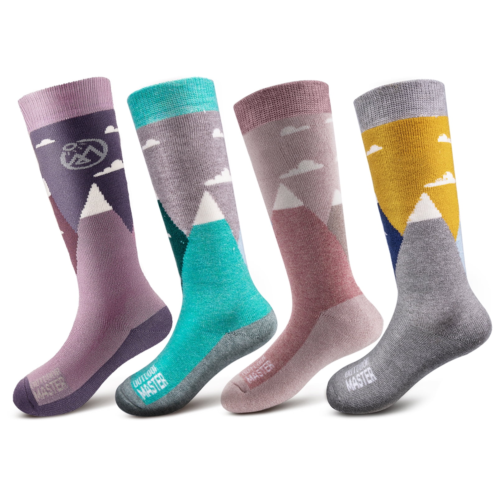 OutdoorMaster Kids Ski Socks - Merino Wool Blend, Over the Calf Design ...
