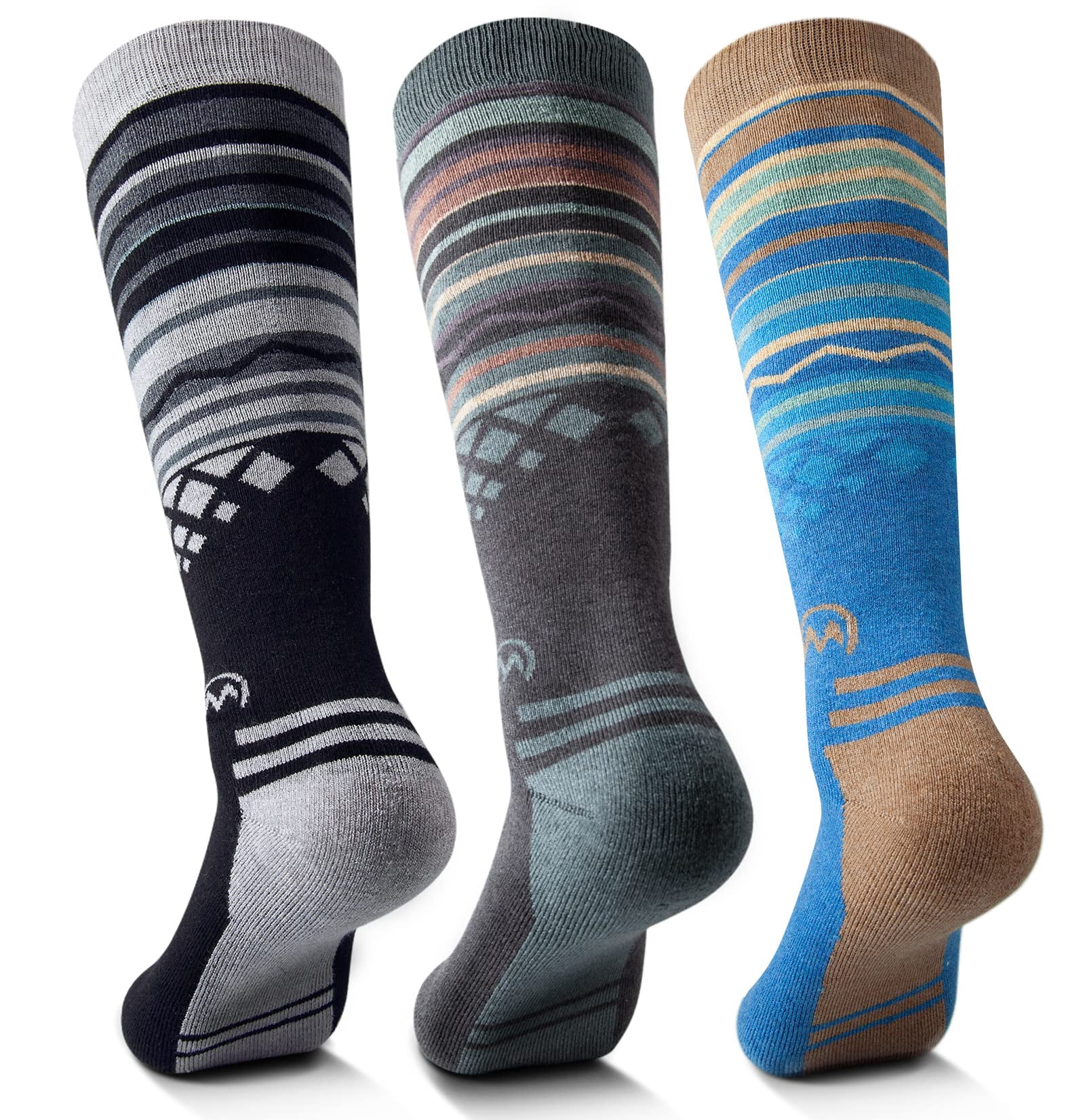 OutdoorMaster Ski Socks 3-Pack Merino Wool, Over The Calf Non-Slip Cuff ...