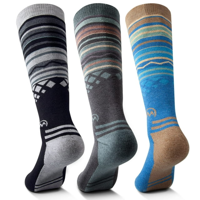OutdoorMaster Ski Socks 3-Pack Merino Wool, Over The Calf Non-Slip Cuff ...