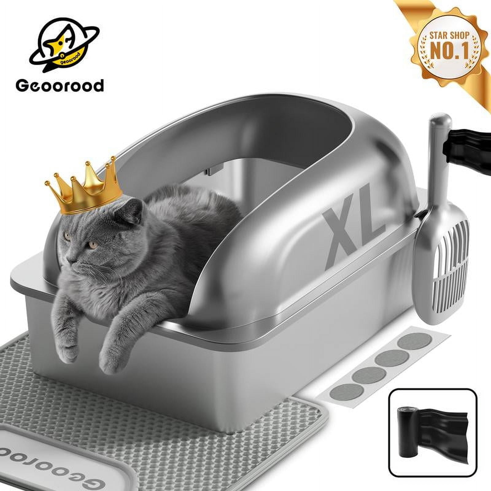Outdoorfun Geoorood XXL Cat Litter Box Stainless Steel 20L with Lid, XL ...