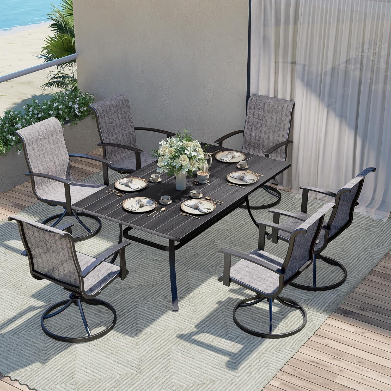 Outdoors Dining Chair Sets of 2, Mesh Sling Chair Rockable and Swivel ...