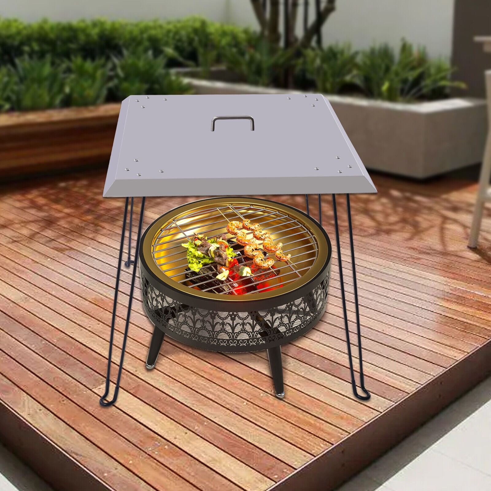 Outdoors Fire Pit Heat Deflector, Pushes Heat Down and Out, Stainless ...