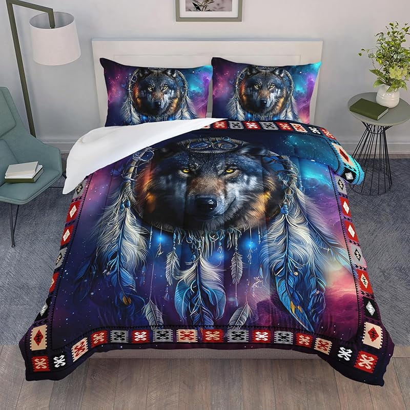 Outdoors Wolf Comforter Set Queen Size, Evening Snowfield Red Moon Wolf ...