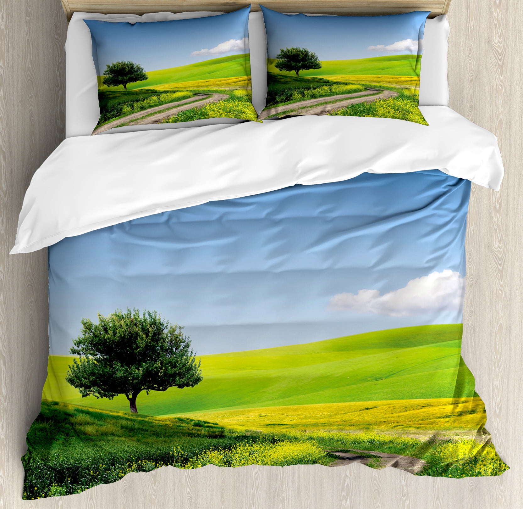Outdoorsy Duvet Cover Set, Rural Country Scenery Idyllic Landscape ...