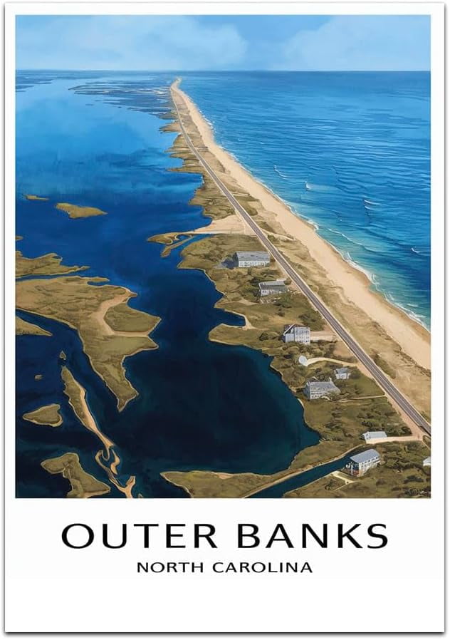 Outer Banks Map Retro Style Travel Canvas, Outer Banks Map Vintage ...