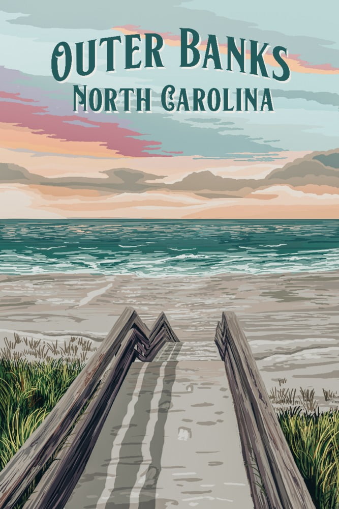 Outer Banks, North Carolina, Beach Entrance, Painterly (12x18 Wall Art ...