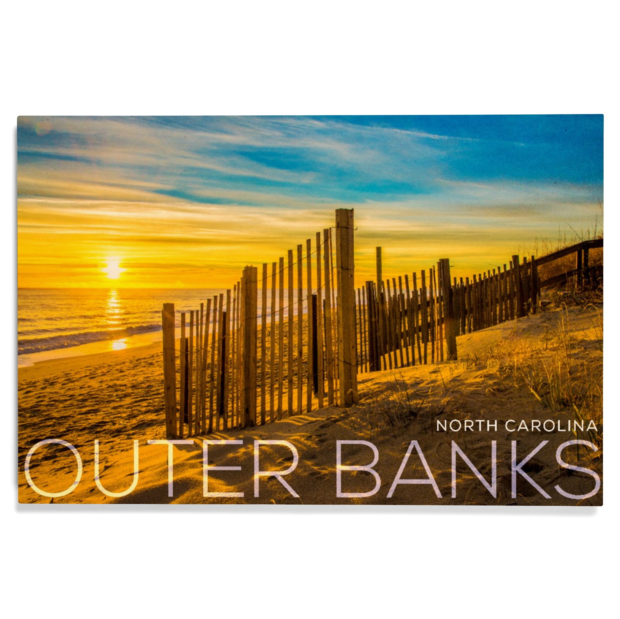 Outer Banks, North Carolina, Beach Fence Birch Wood Wall Sign (12x18 ...